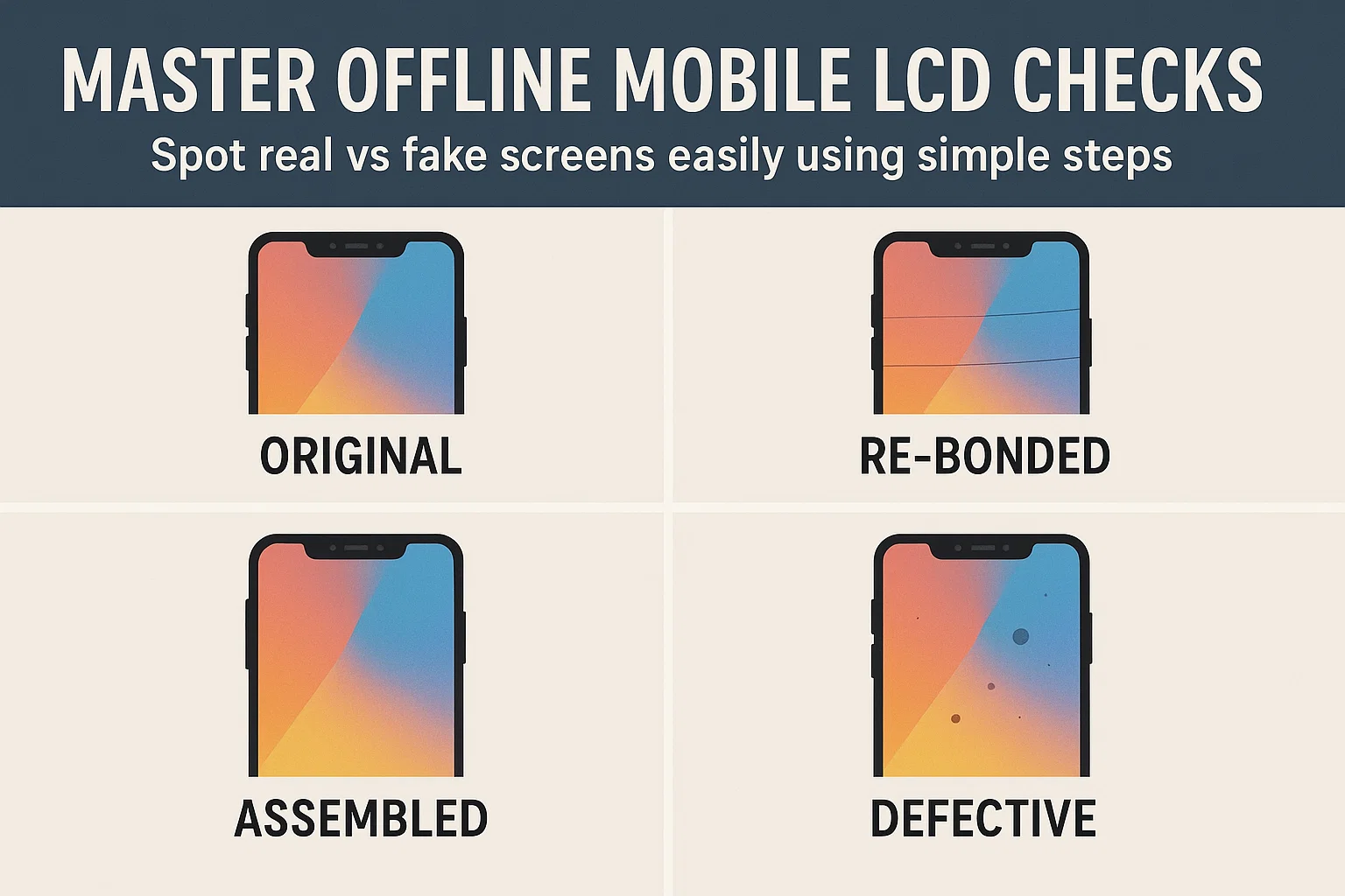Offline LCD Screen Check: Look, Listen, Ask, Feel
