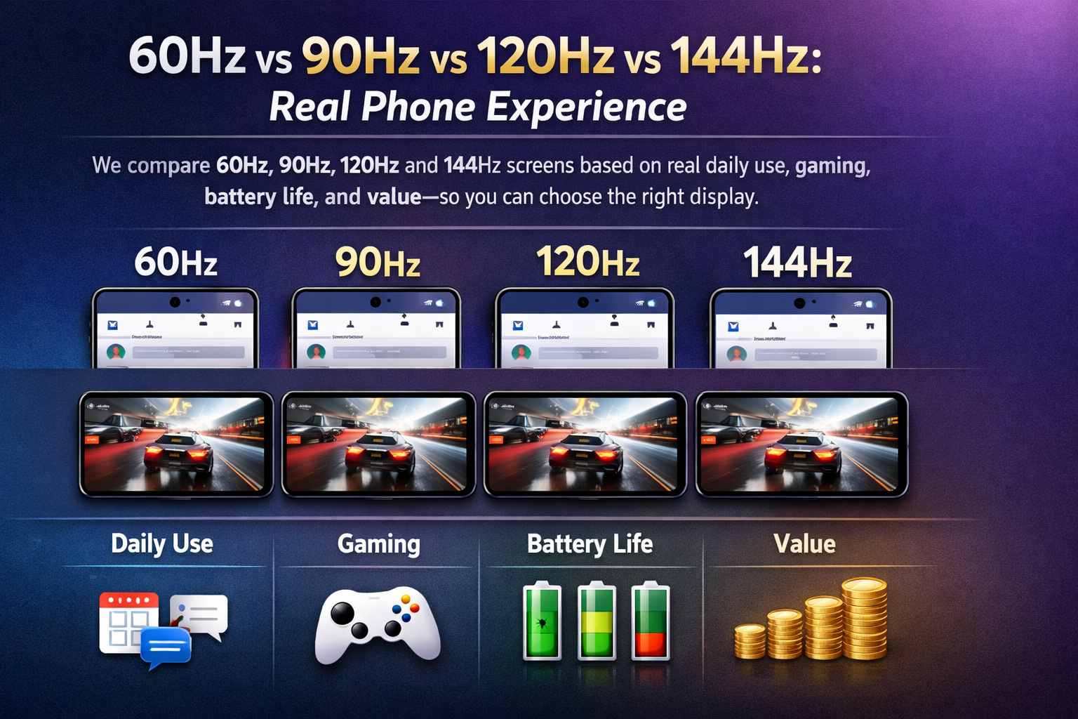 60Hz vs 90Hz vs 120Hz vs 144Hz: Real Phone Experience